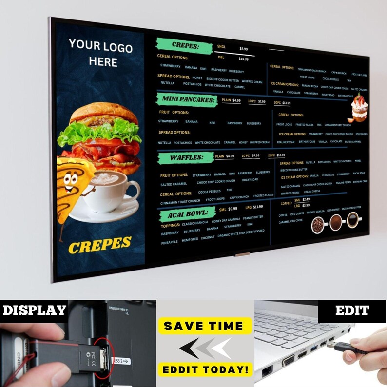 Restaurant Food Tv Menu Board , DIY Business Menu Template, Editable ...