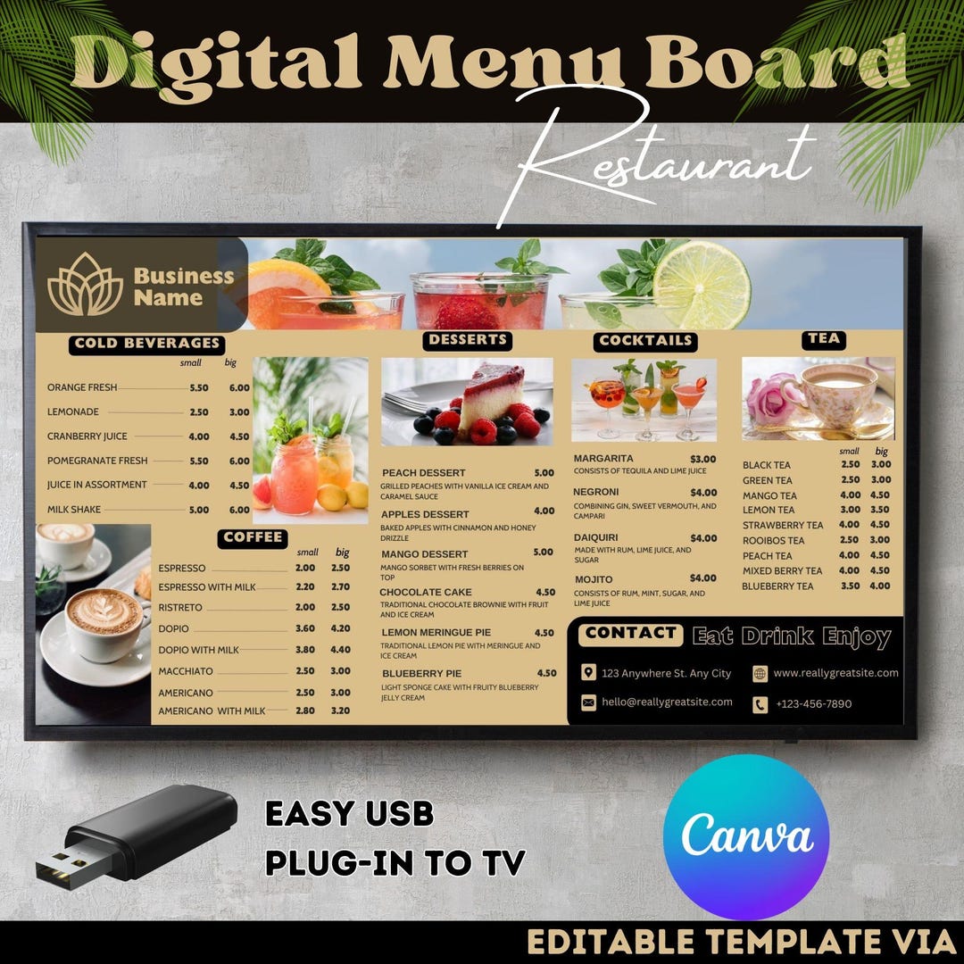Editable Beverage Digital Menu Board for Restaurants | Customizable ...