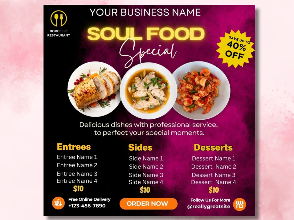 Soul Food Special Flyer: Dinner Menu Template (canva Editable) - Etsy