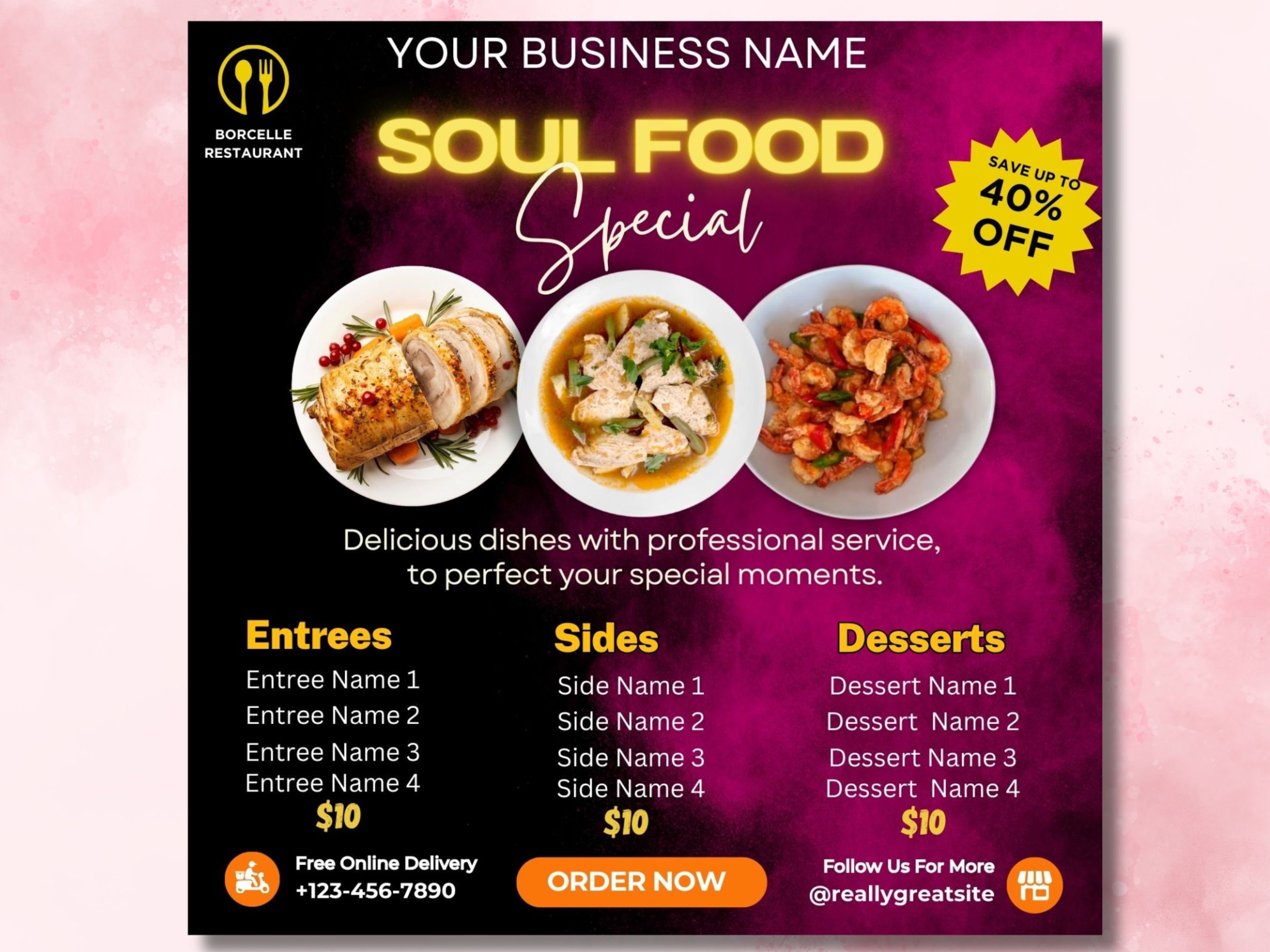 Soul Food Flyer, Dinner Special Social Media Flyer, Dinner Menu, Sunday ...