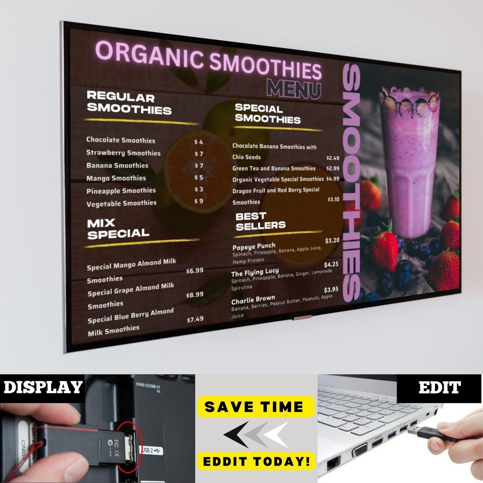 Smoothie Digital Menu Board Design for TV | Tv Menu Board ...