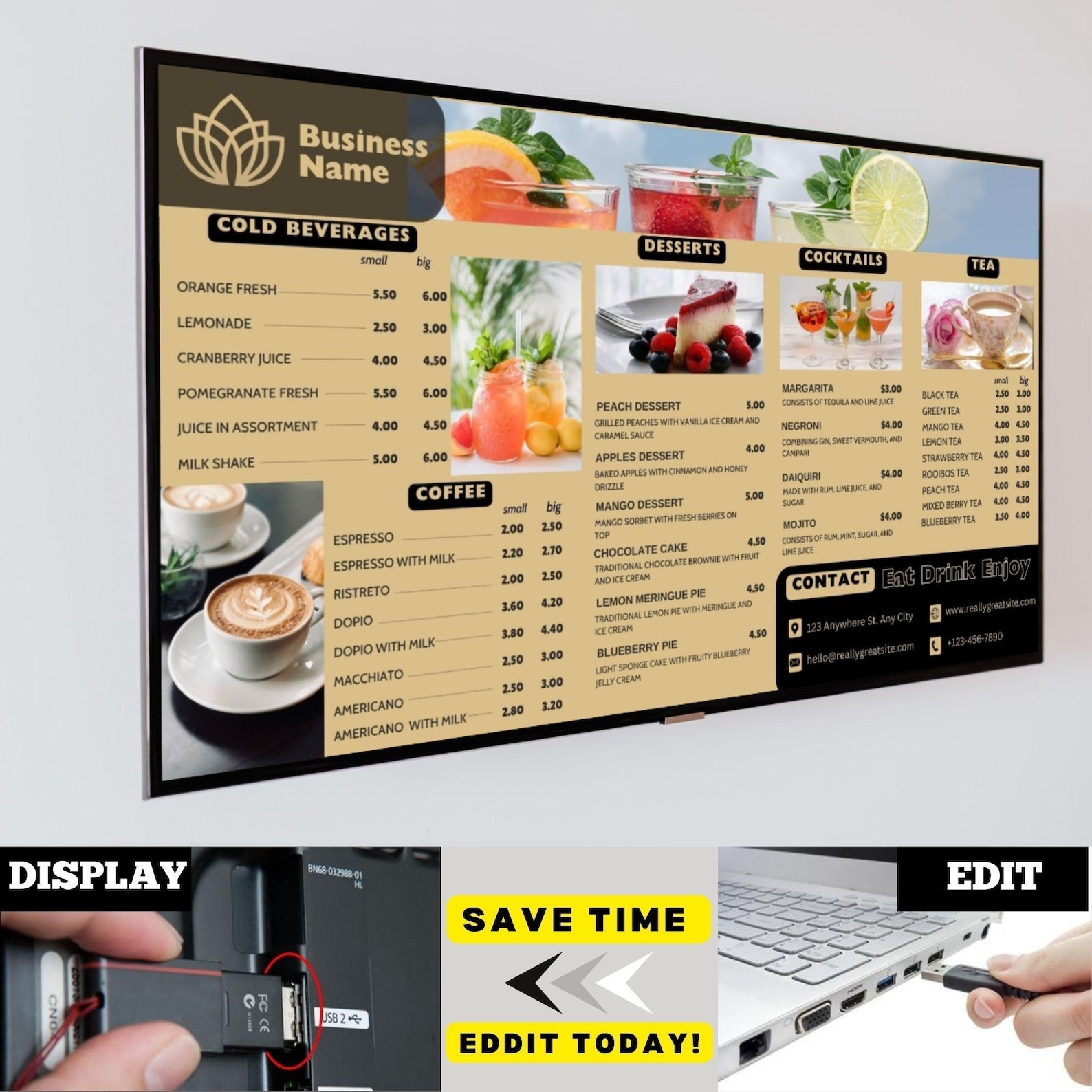 Food and Beverage Digital Menu Board Bundle | Editable Canva Templates ...