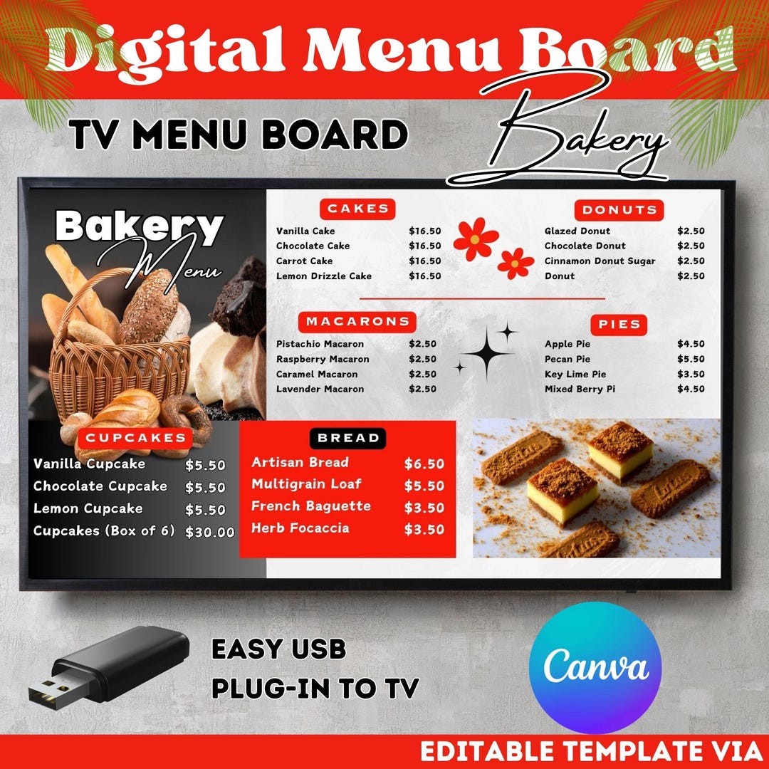 Editable Bakery Menu Board Template, Easy Canva Design for Custom ...