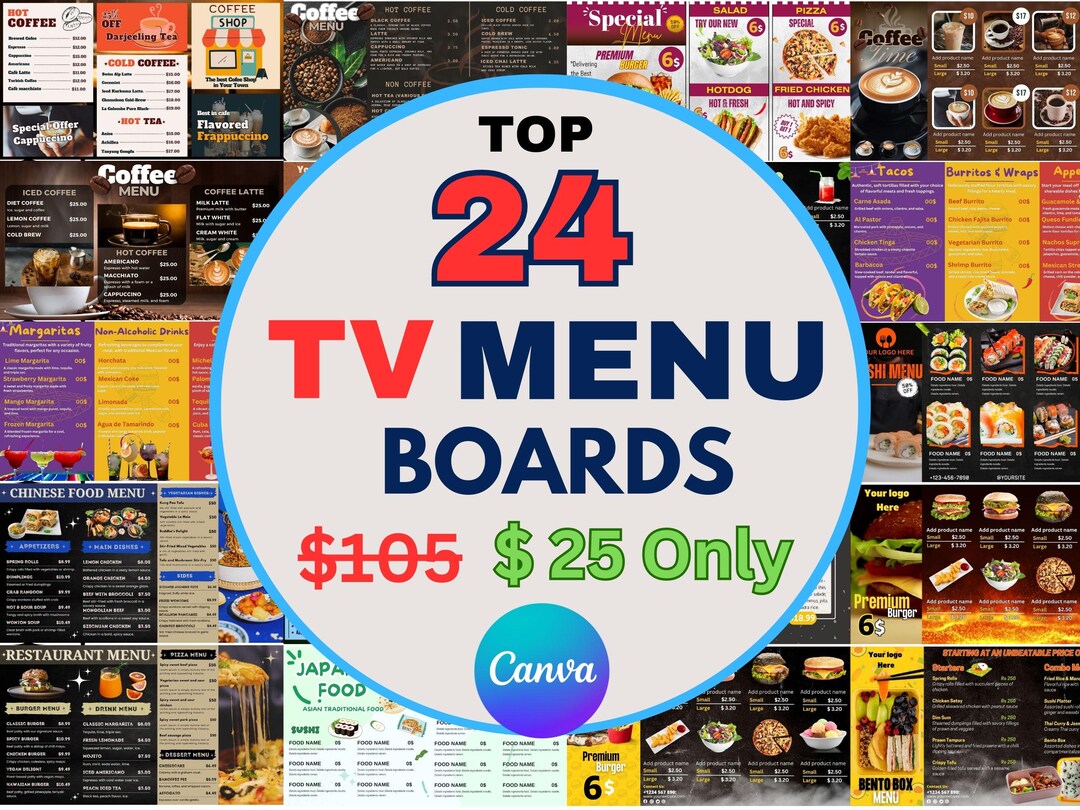 Digital Menu Board Templates: Restaurant TV Menu, Editable Canva Design ...