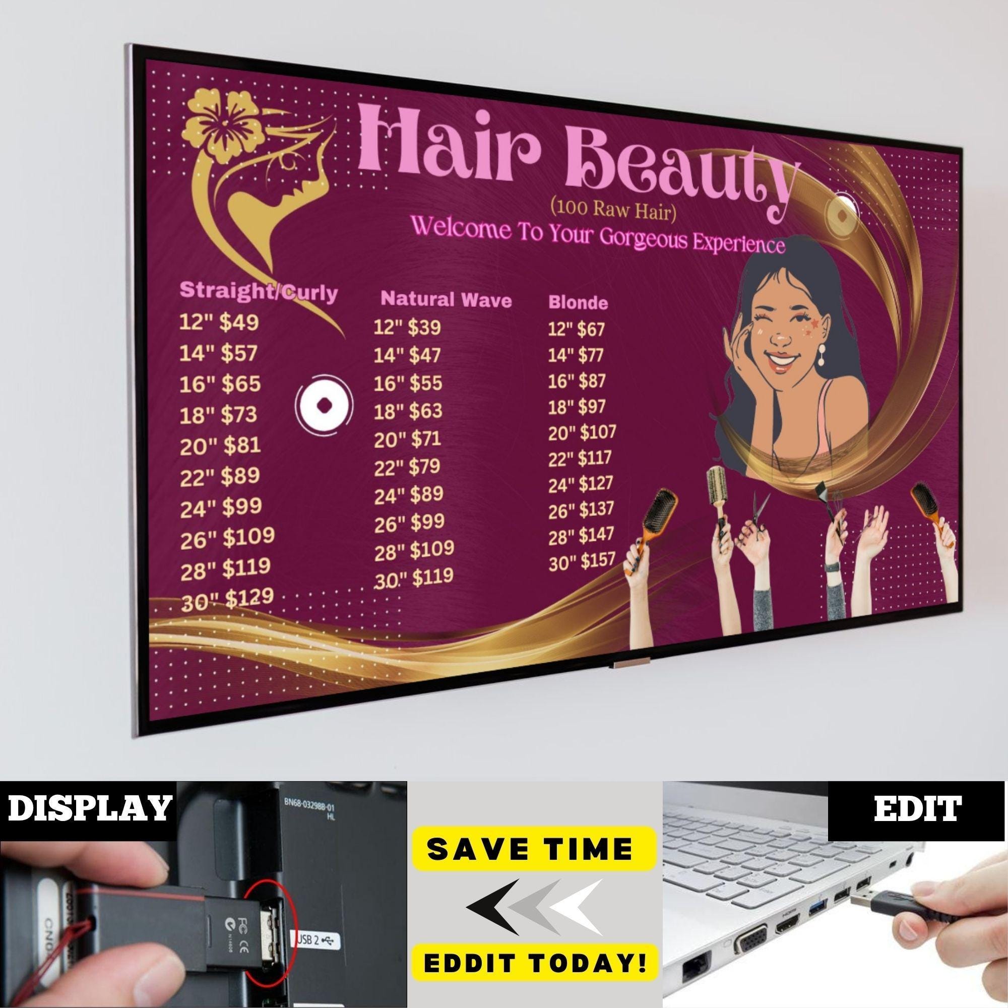 Hair Salon Price List TV Menu Board: Editable Canva Template - Etsy
