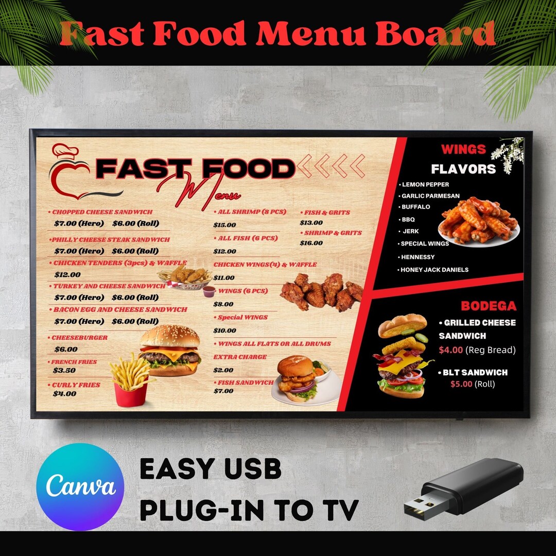 TV Menu Board for Restaurant, Fast Food Menu, Digital Menu Board ...