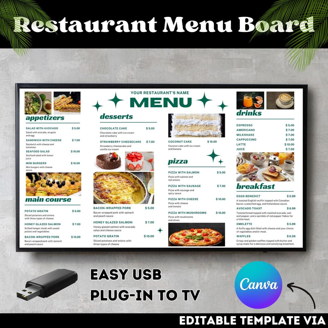 TV Menu Board for Restaurant, Restaurant Menu Display Screen, Digital ...