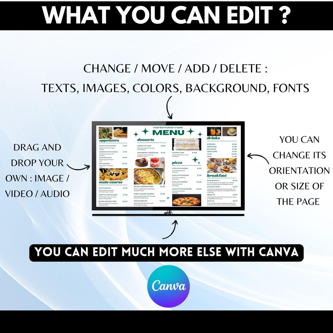 TV Menu Board for Restaurant, Restaurant Menu Display Screen, Digital ...