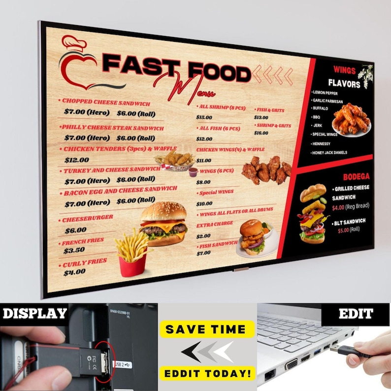 Fast Food TV Menu Board Template: Restaurant Digital Display (canva) - Etsy