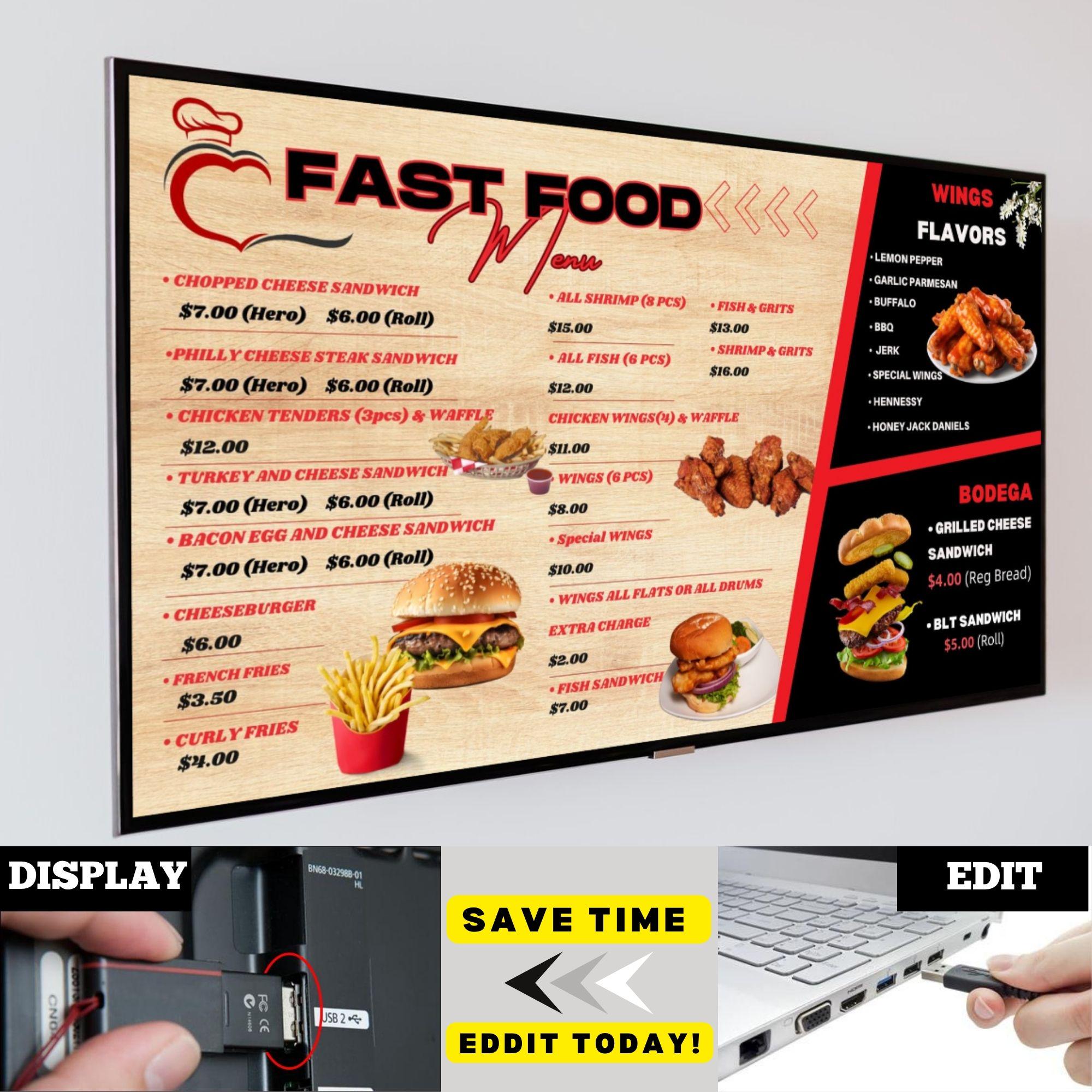 TV Menu Board for Restaurant, Fast Food Menu, Digital Menu Board ...