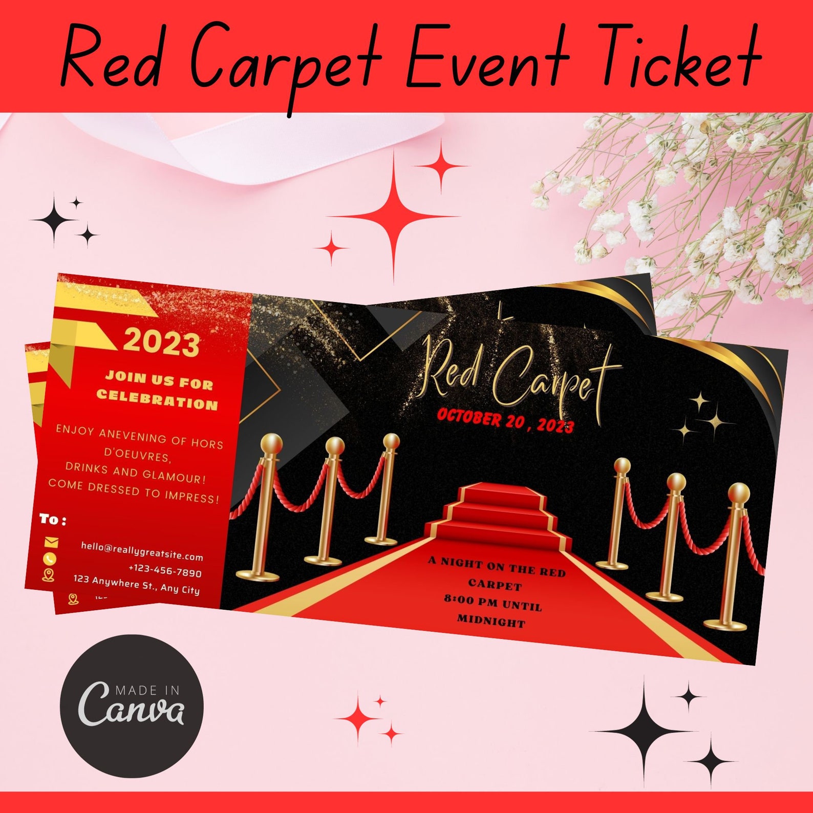 Red Carpet Event Ticket, Editable Red Carpet Invitation, Hollywood ...
