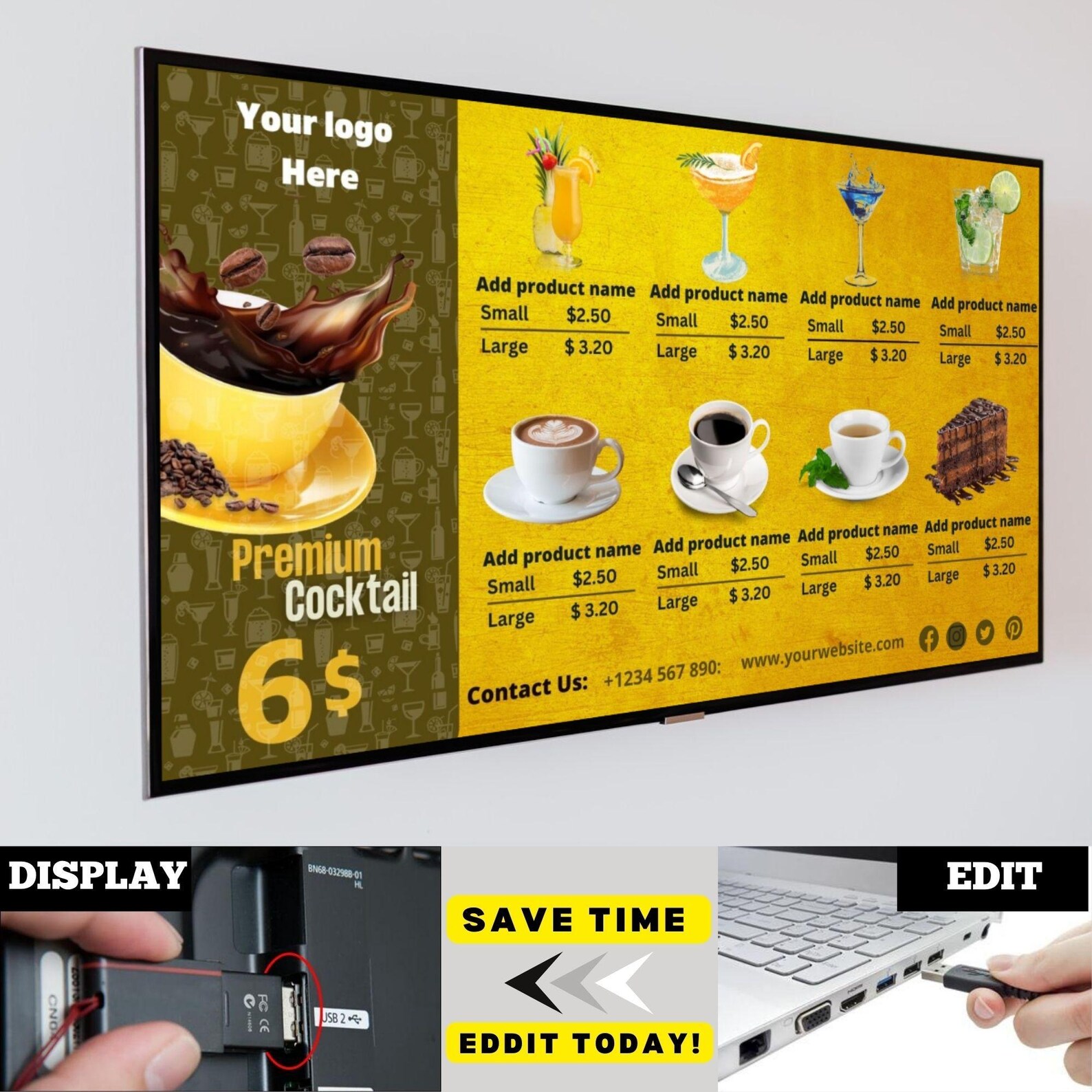 Cocktail Modern Tv Menu Board, TV Menu Board , Coffee Menu, Editable ...