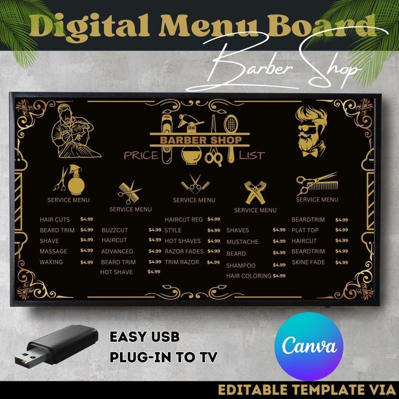 Barber Shop Menu Board, Barber Shop Price List Template, Price List ...