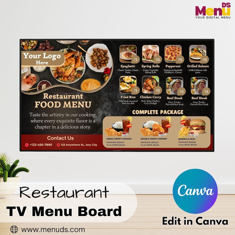 Animated Restaurant Menu Board Template | Editable Digital Signage ...