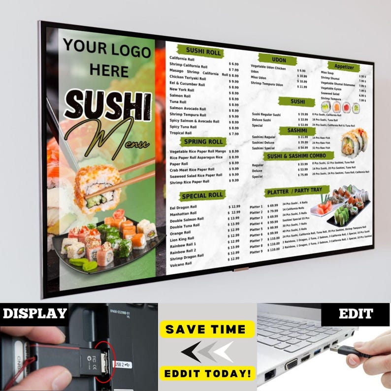 Sushi TV Menu Board Template: Editable Canva Design - Etsy