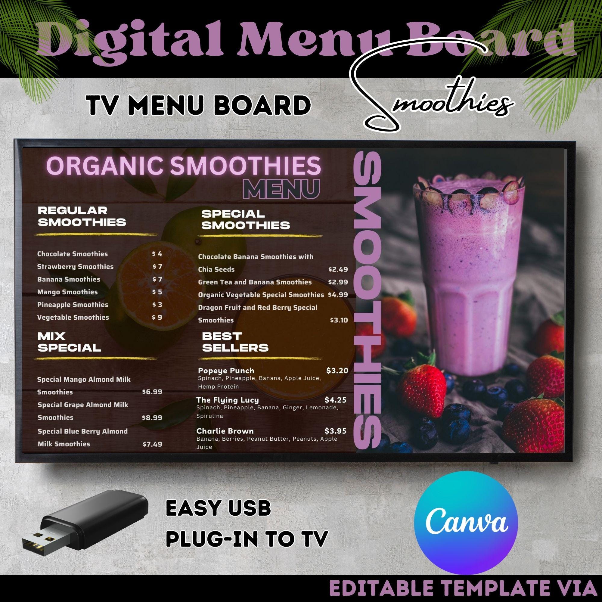 Smoothie Digital Menu Board Design for TV | Tv Menu Board ...