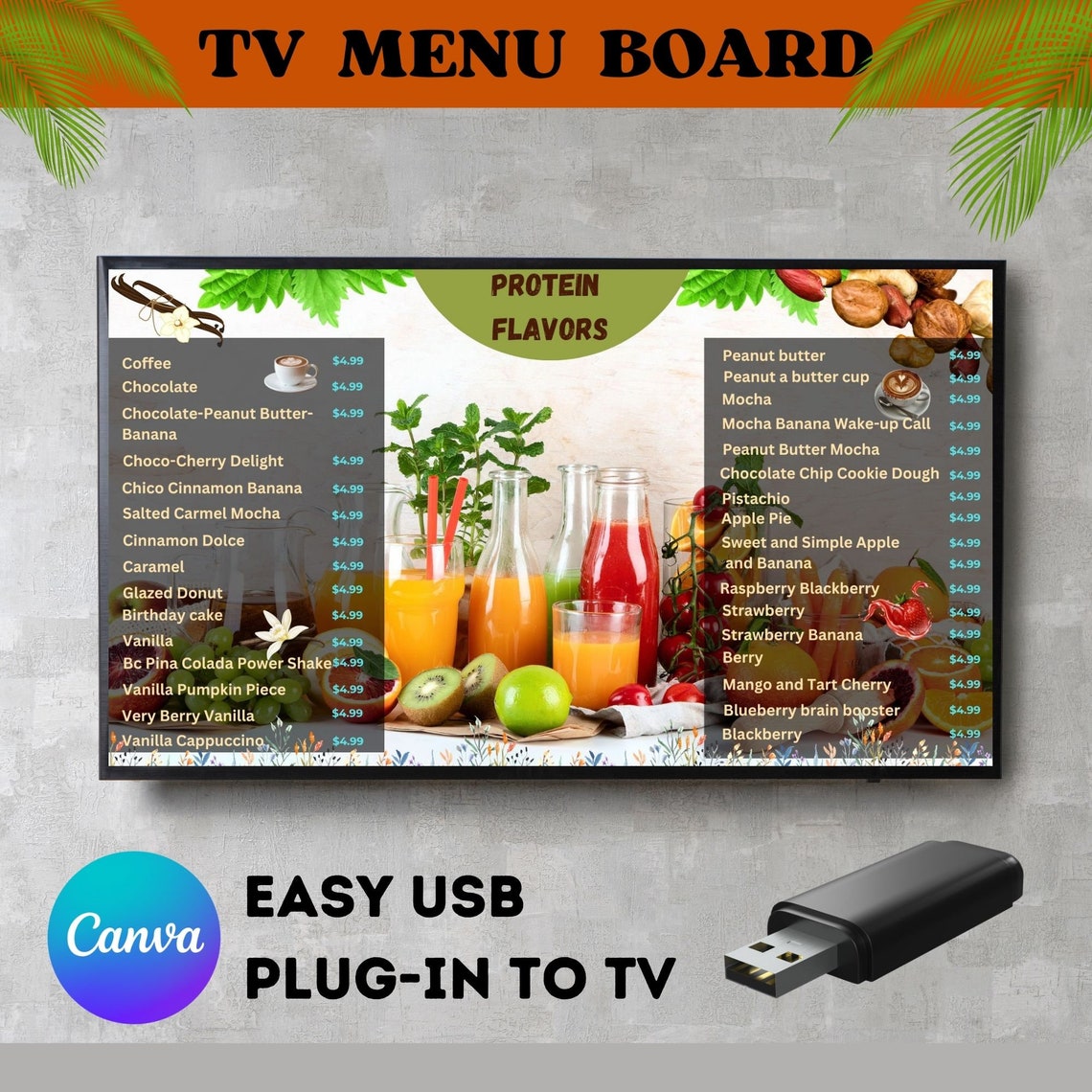 Protein Flavors Menu Board, Protein Fruits Menu Tv, Menu on Tv, Tv Menu ...