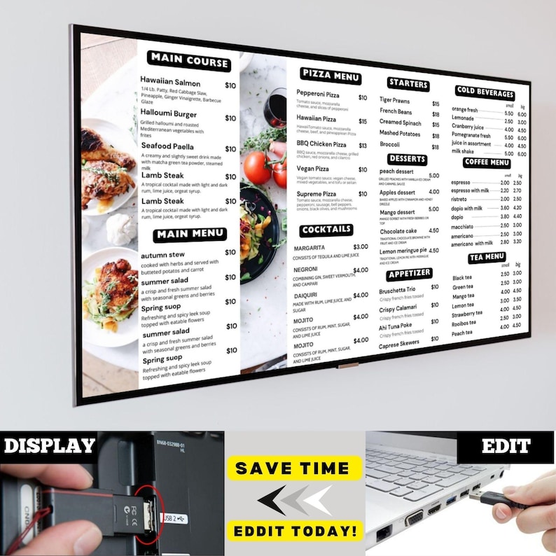 DIY Digital Menu Board Template – Editable Canva Design for Restaurant ...