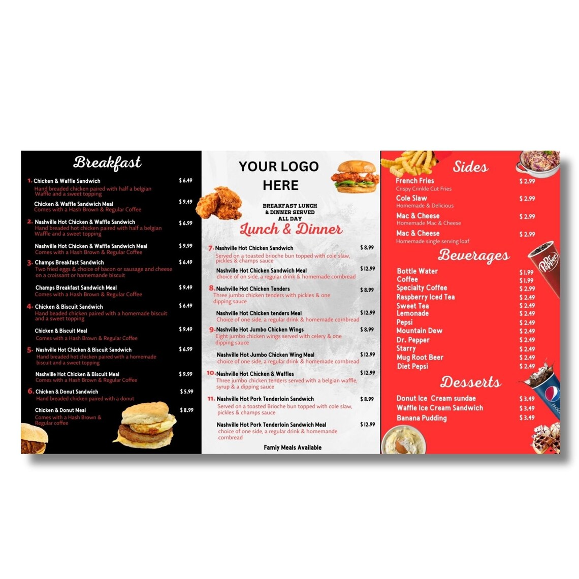 Restaurant Menu Board, Menu Board for Restaurant, Menu Board Template ...