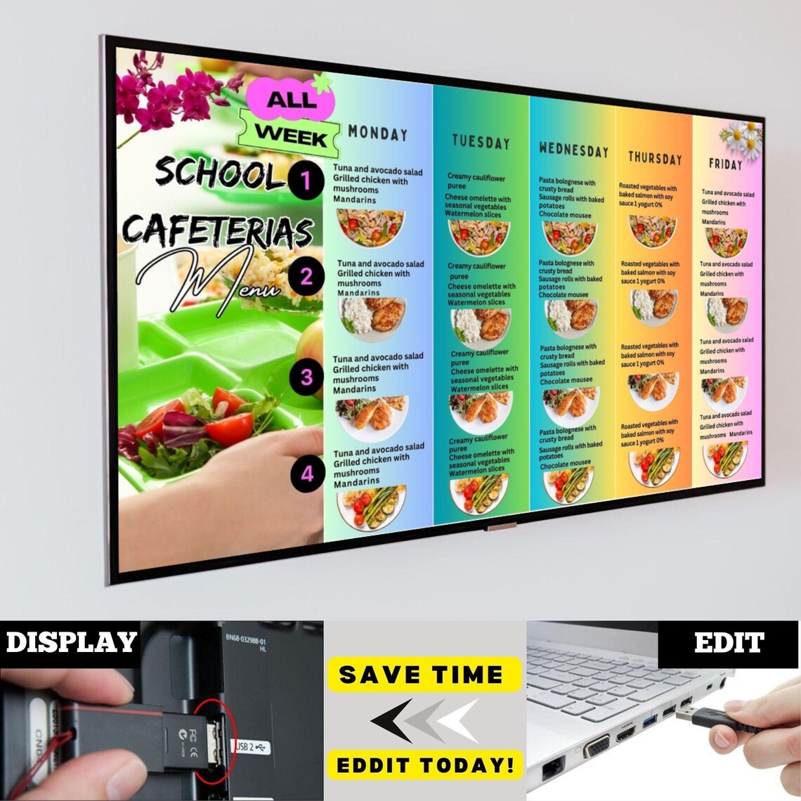 Scool Cafeteria Menu Board, TV Menu Board, Menu Design Ideas, Menu ...