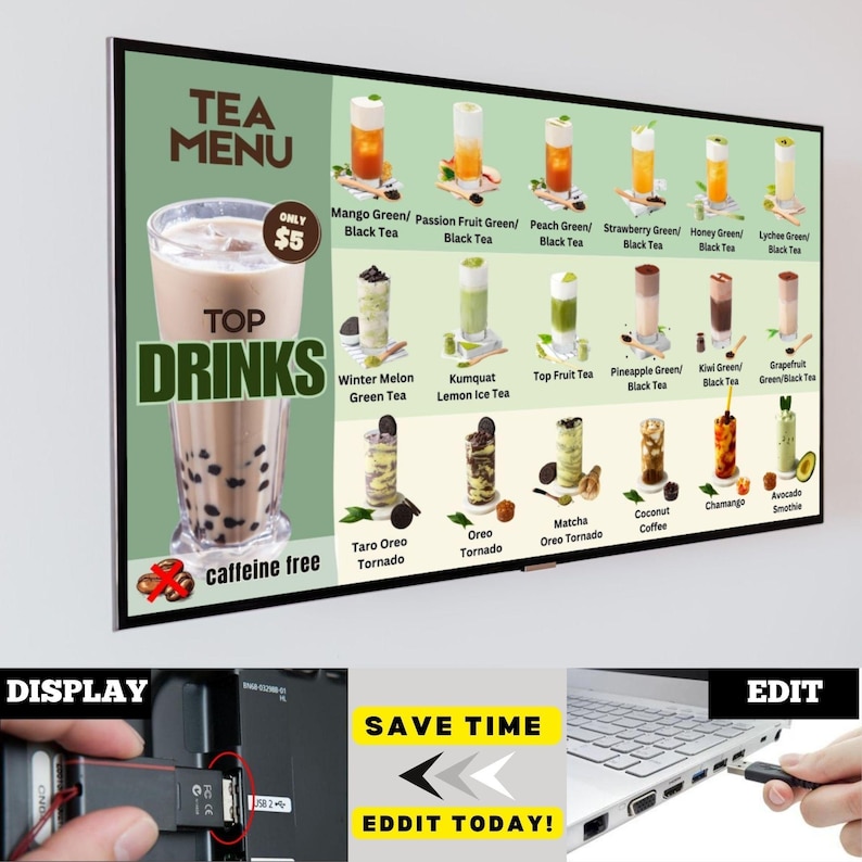 Animated Bubble Tea Menu Board Template: Editable Digital TV Display ...