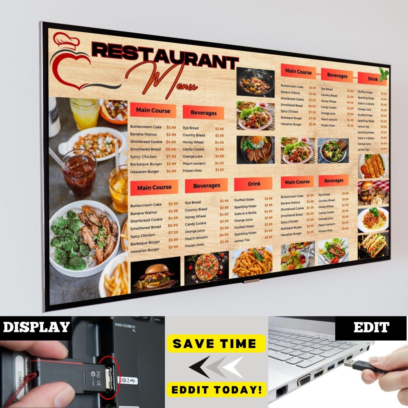 TV Menu Board for Restaurant, Restaurant TV Menu Board, Restaurant Menu ...