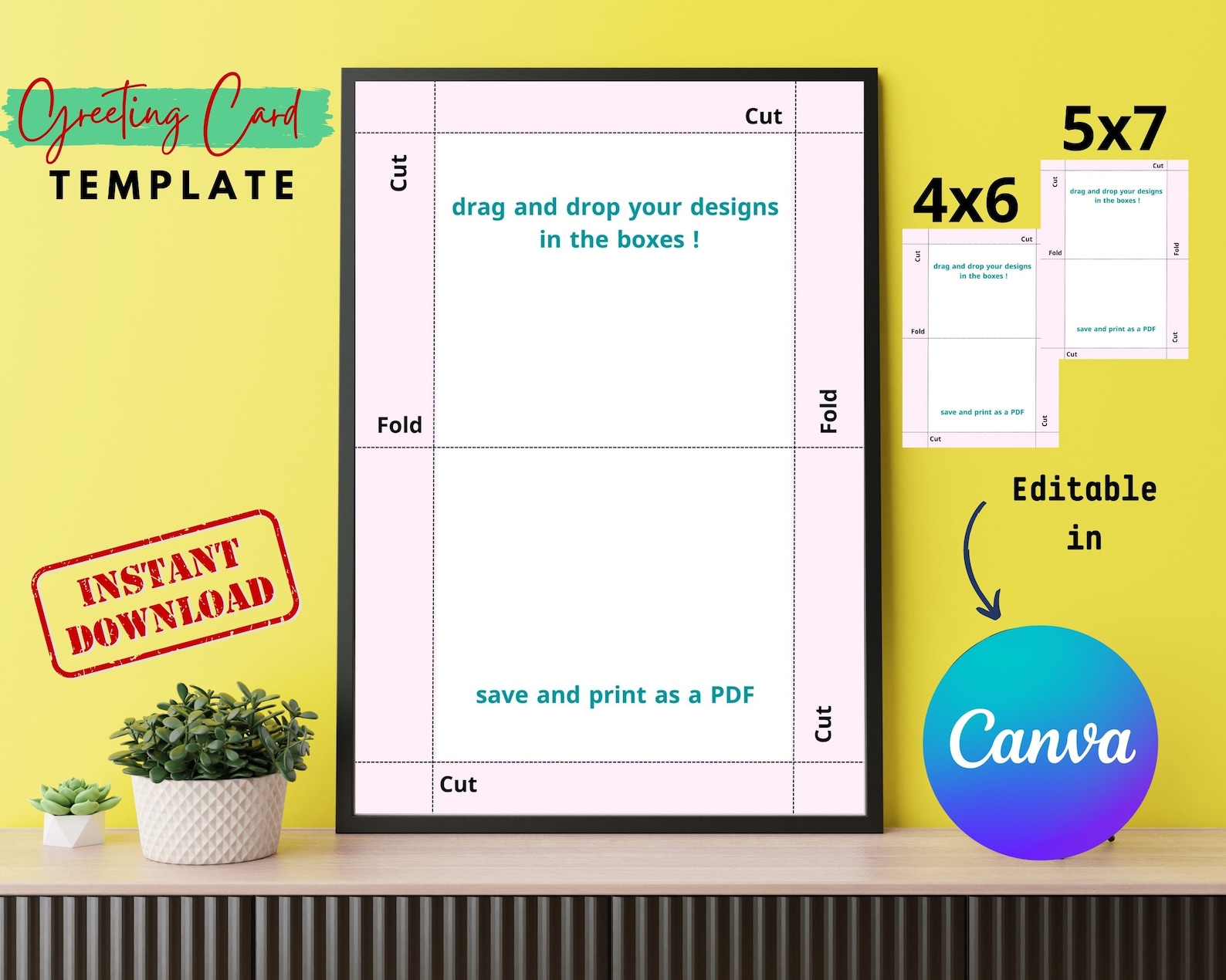 Canva Greeting Card Templates, Drag and Drop, 4x6 and 5x7 Foldable ...