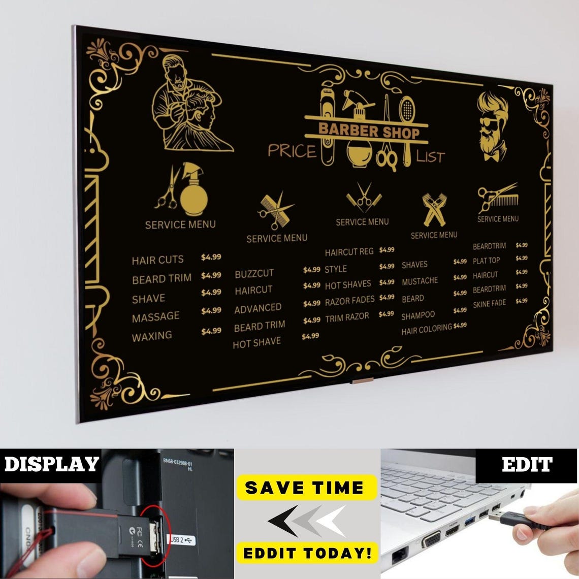 Barber Shop Menu Board, Barber Shop Price List Template, Price List ...