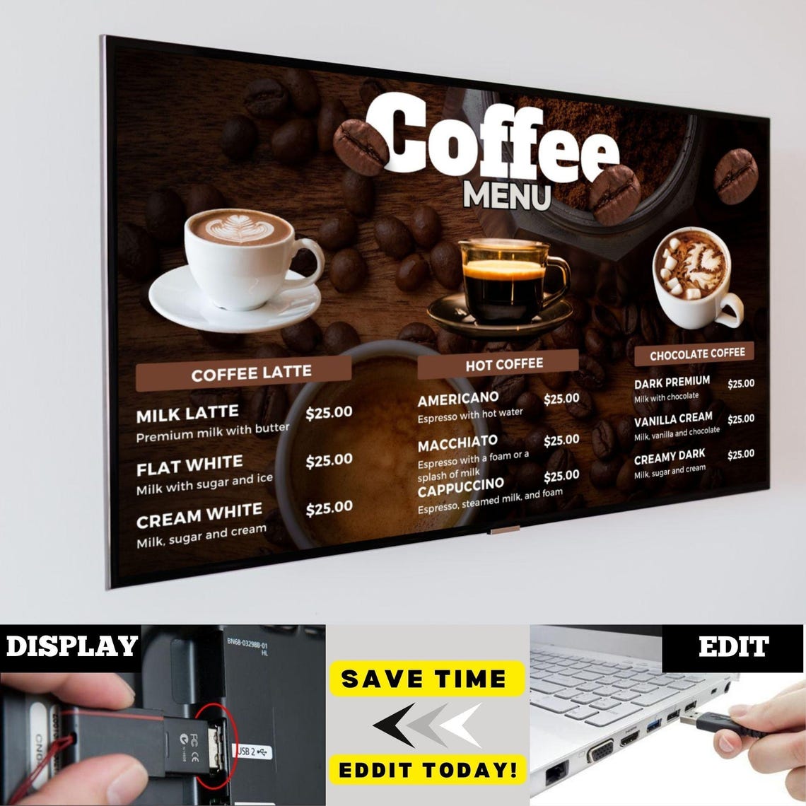 Coffee Menu Board, Easy DIY Digital Menu Board, Cafe Menu, Tv Menu ...