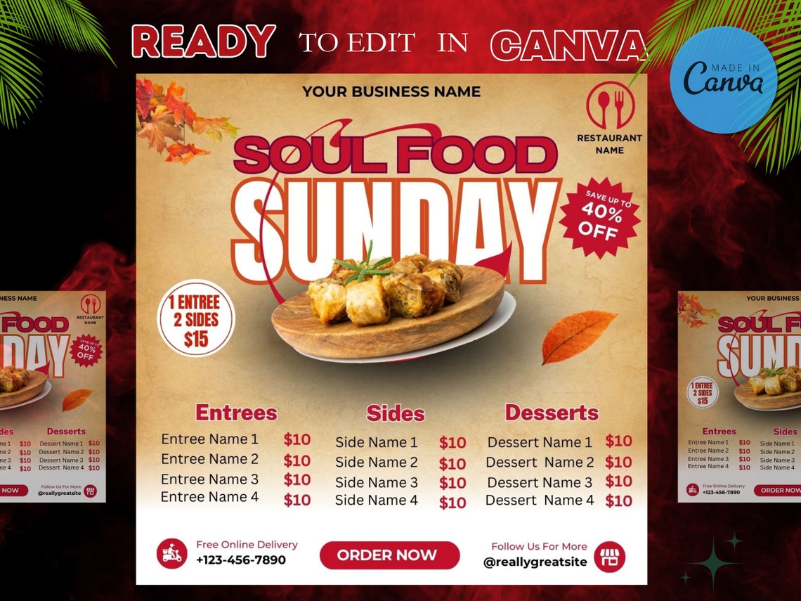 Soul Food Sunday, Soul Food Flyer, Food Flyer, Dinner Sale, Sunday ...