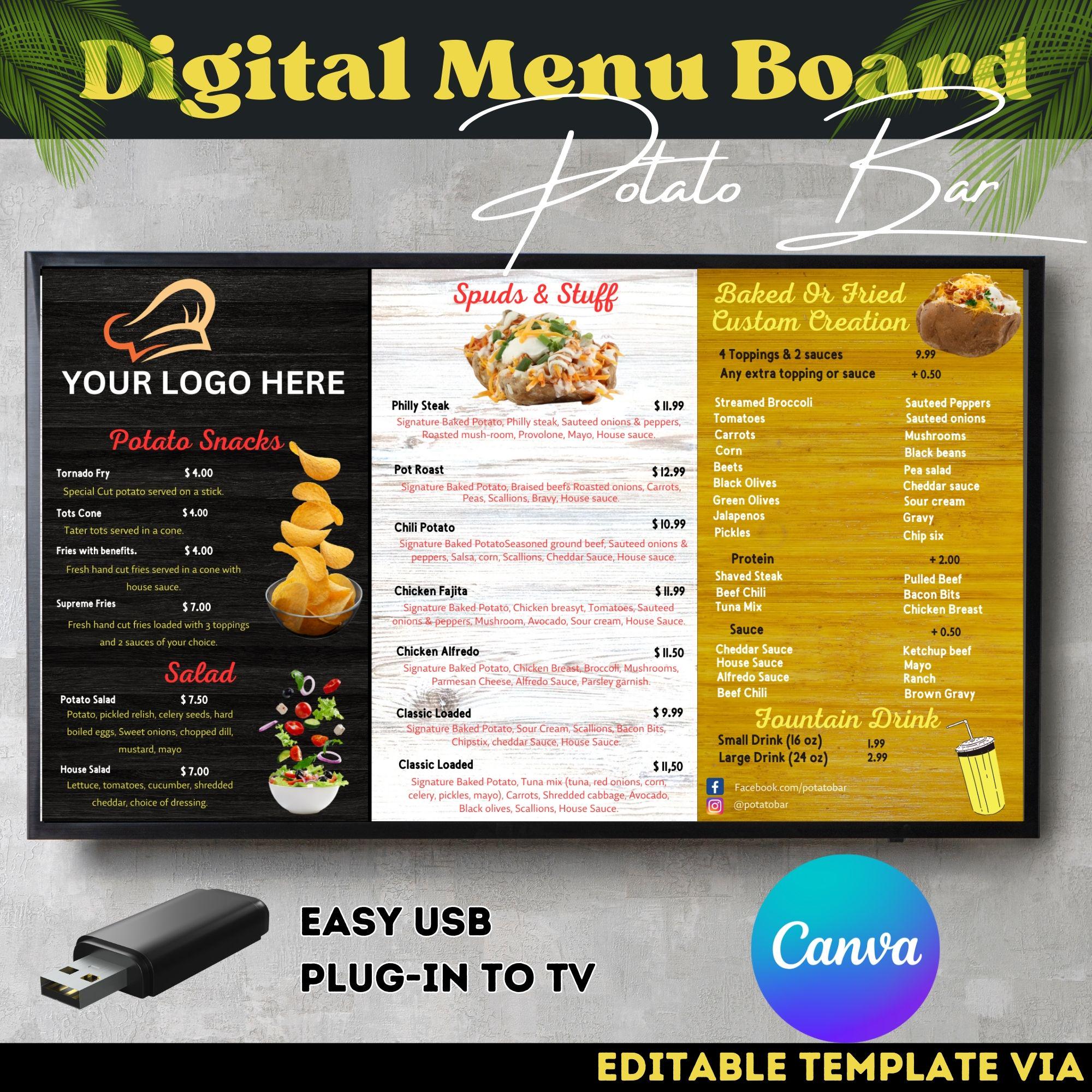 Potato Snacks Menu Board, Digital Menu Board, Potato Bar Menu, TV Menu ...