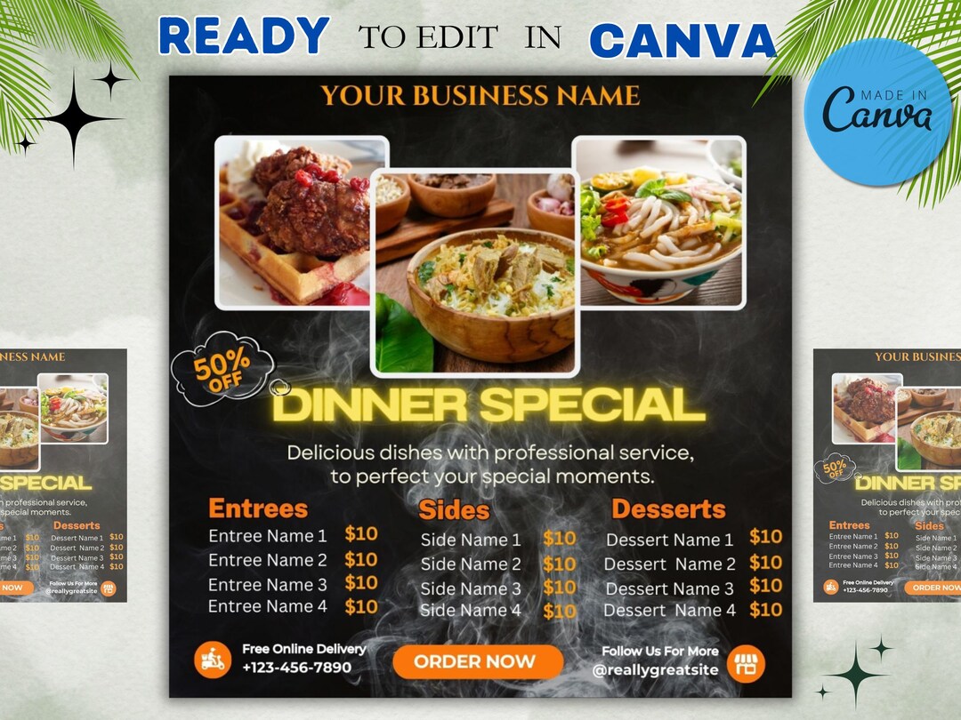 Editable Flyer Template, Dinner Special Social Media Flyer, Sunday ...