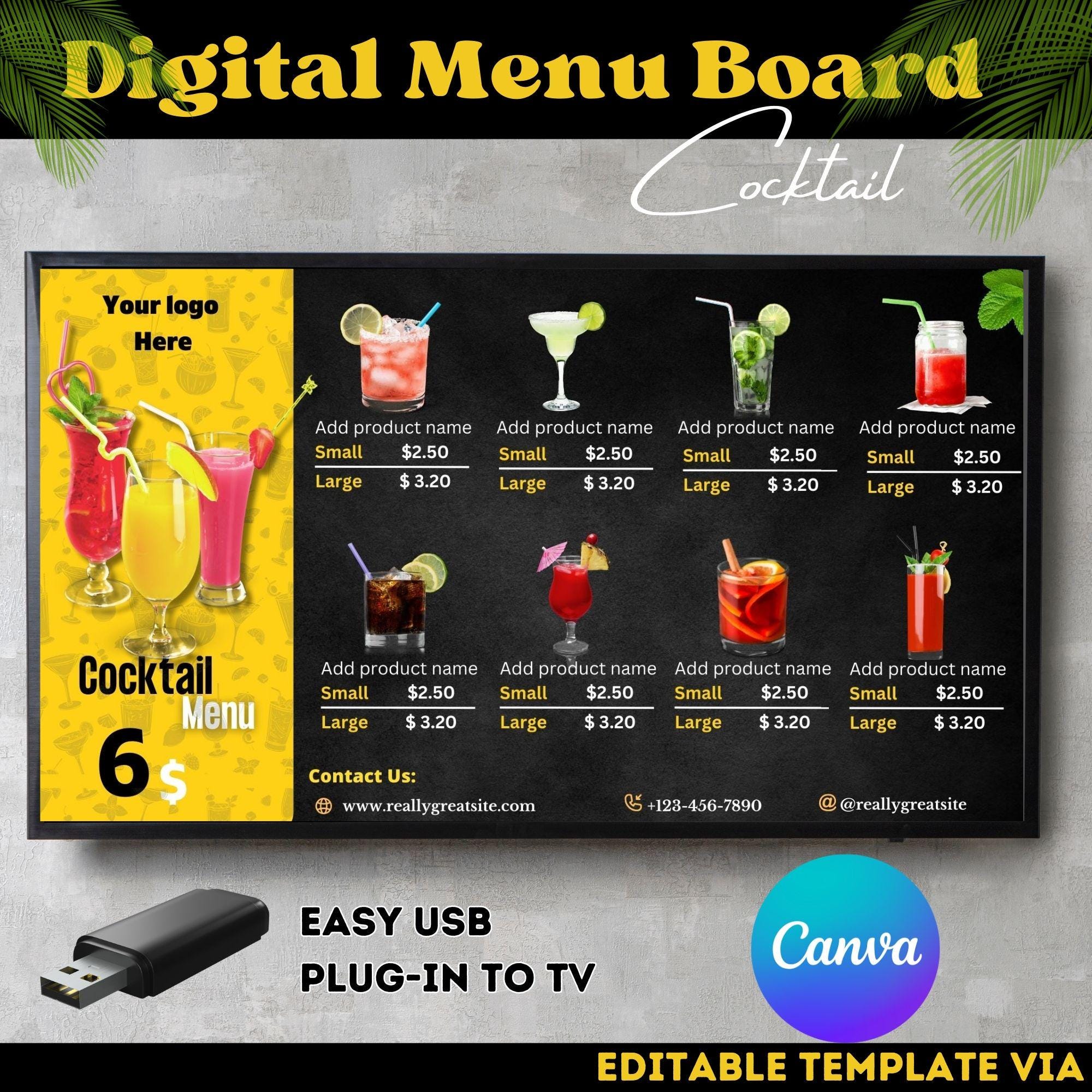 Cocktail TV Menu Board Template: Editable Restaurant Menu (canva) - Etsy