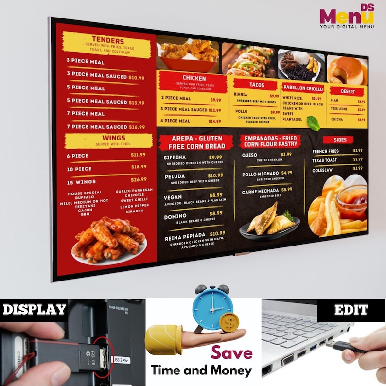 Editable Fast Food Menu Board | Canva Template for Digital TV Display ...