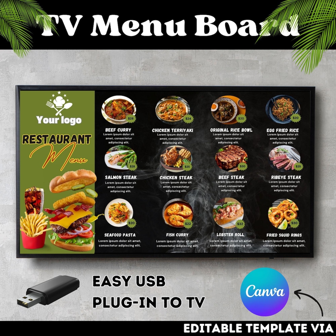 TV Menu Board for Restaurant, Digital Restaurant TV Menu Board ...