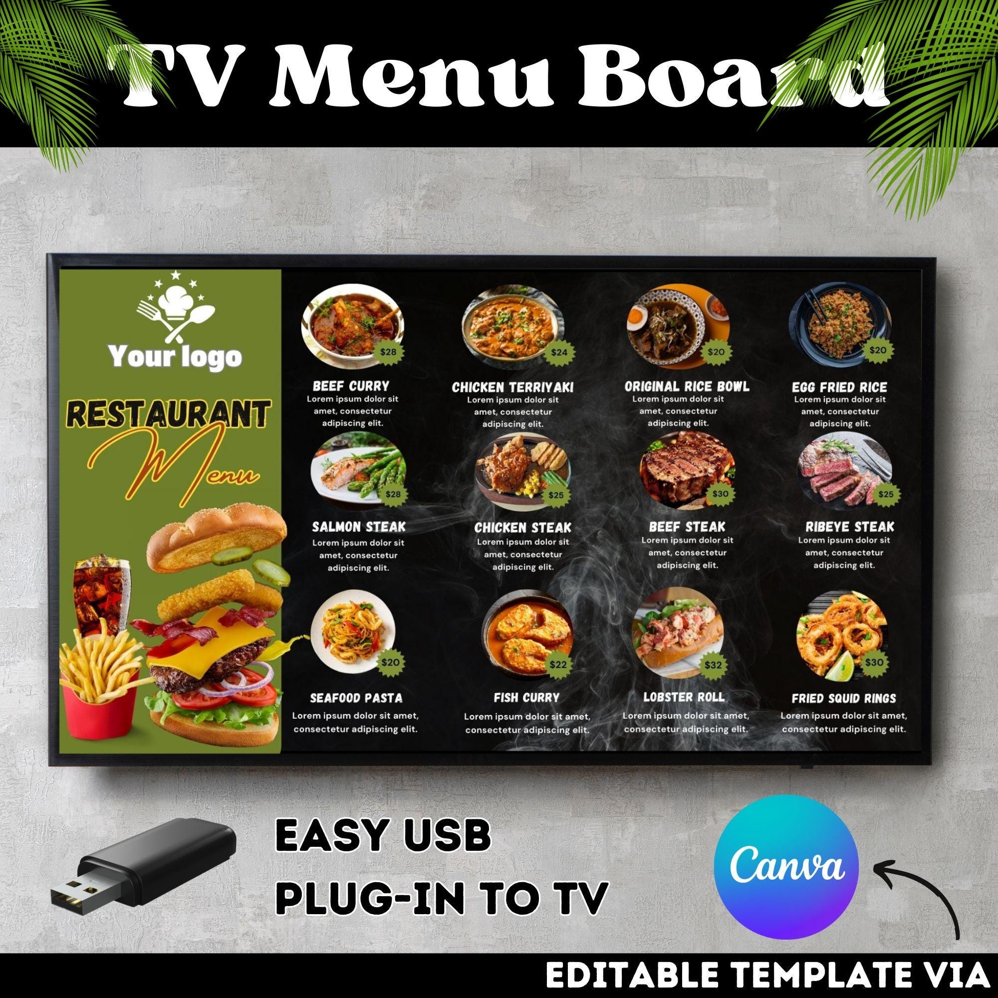 Restaurant TV Menu Board Template: Editable Digital Sign (canva) - Etsy