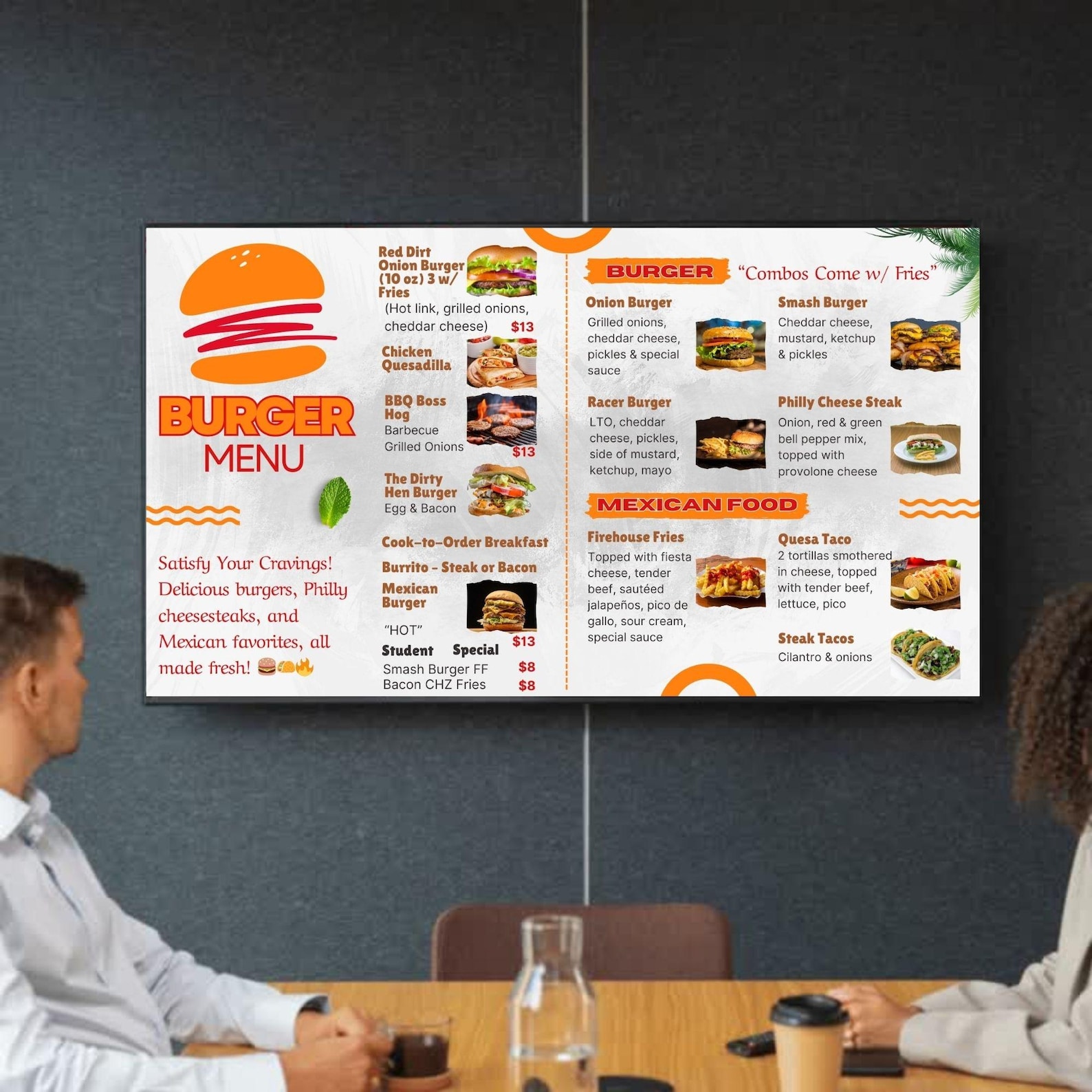 Editable Digital Menu Board for Burger and Mexican Food | Static TV ...