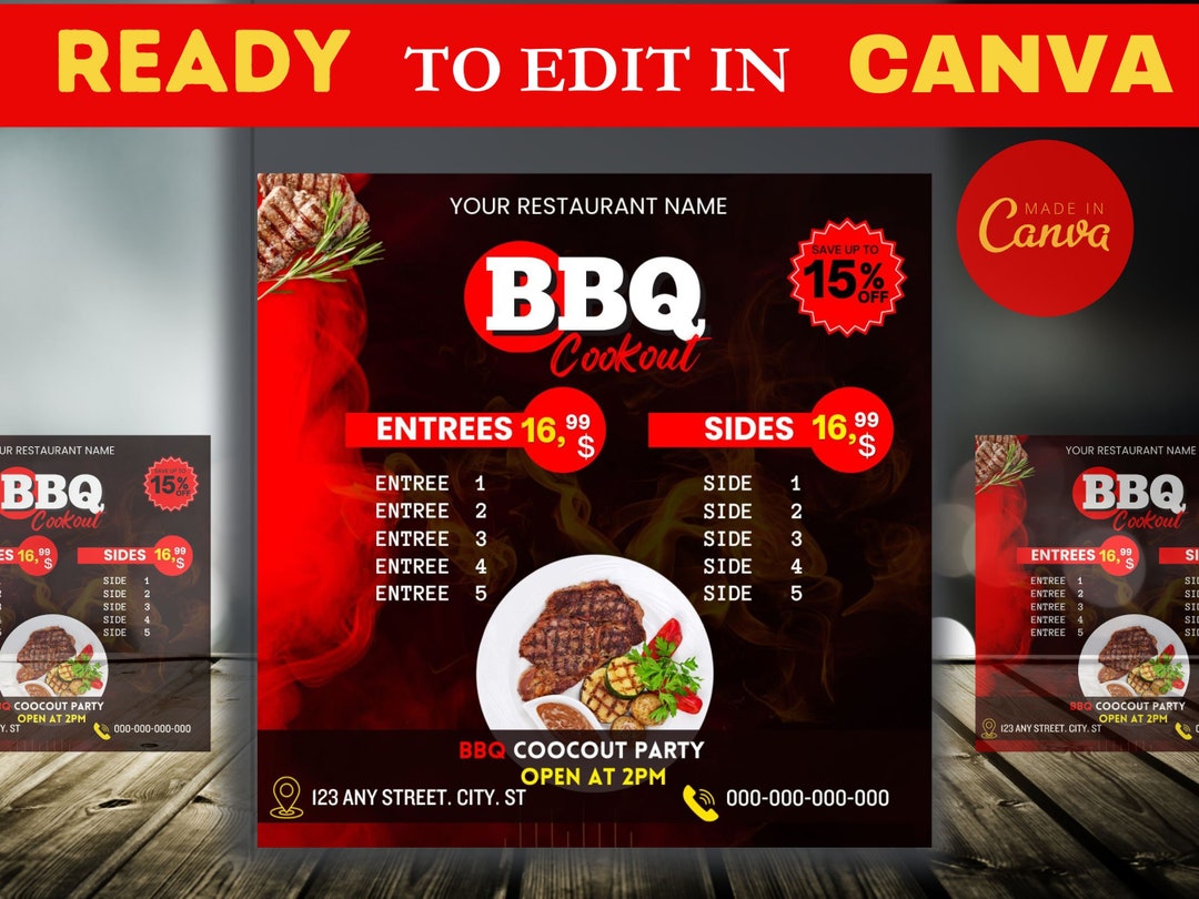 BBQ Cookout Party Editable Flyer Template Dinner Sale Food - Etsy