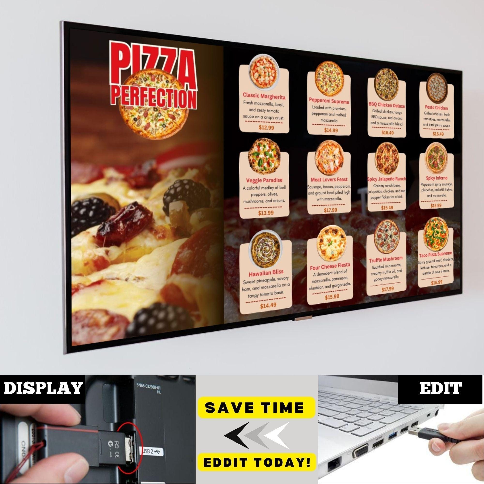 4K Animated Digital Pizza Menu Board: Editable Canva Template - Etsy