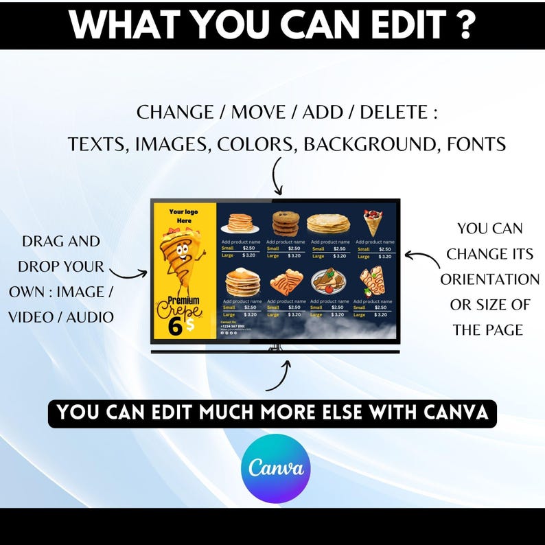 Crepe Menu Board, Crepe Digital Menu Board, Breakfast Menu, Modern Tv ...