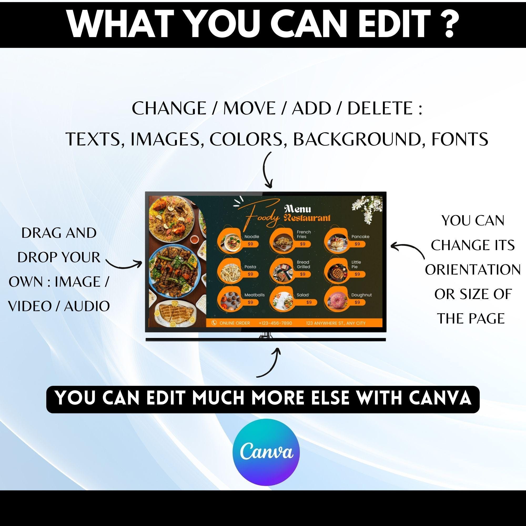 Static TV Restaurant Menu Board Template: Minimalist Design (canva) - Etsy