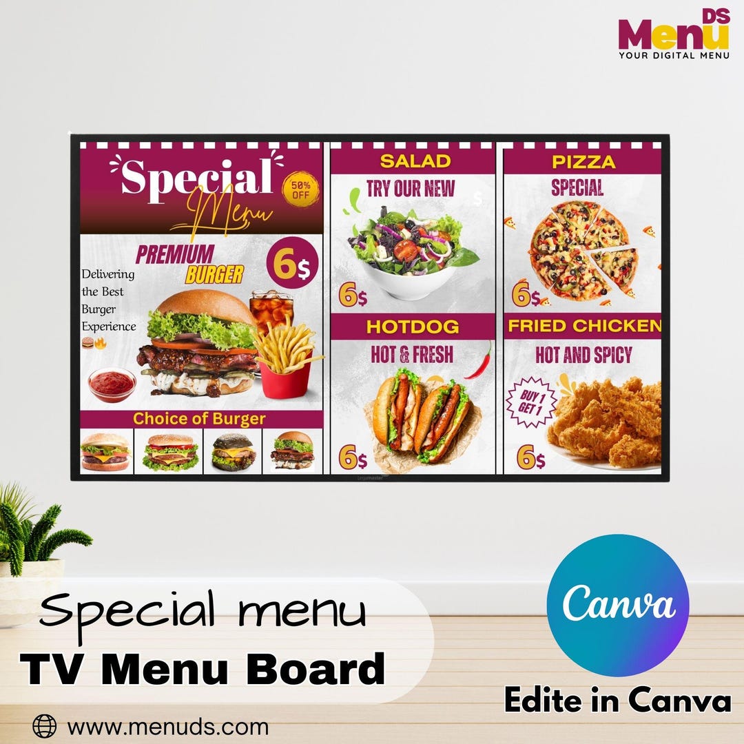 4k Animated Menu Board, Digital Menu Template, Editable Canva Design ...