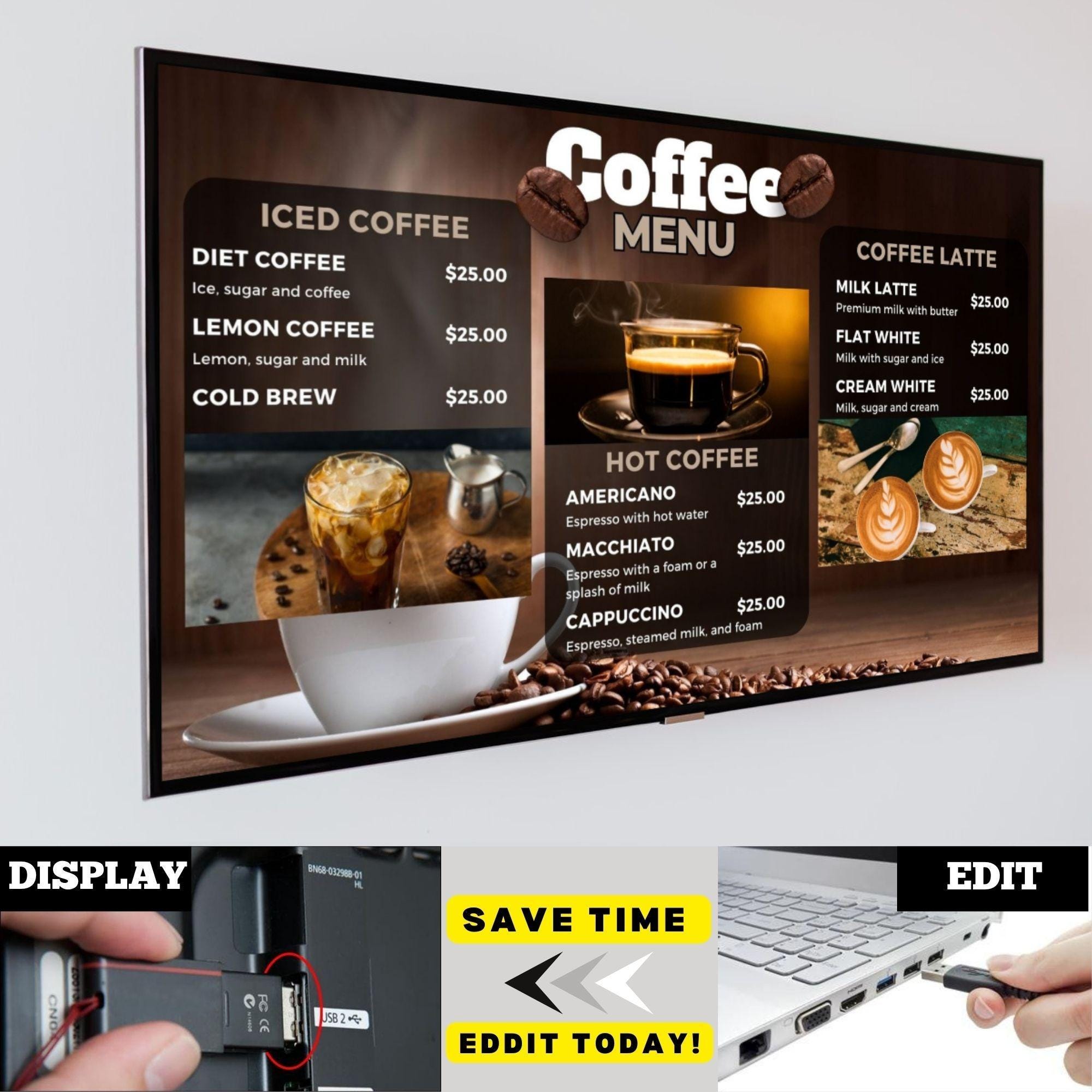 Coffee Menu Board, Easy DIY Digital Menu Board, Cafe Menu, Tv Menu ...