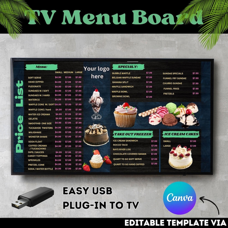 Digital TV Menu Board Template: Restaurant, Take Out (canva Editable ...