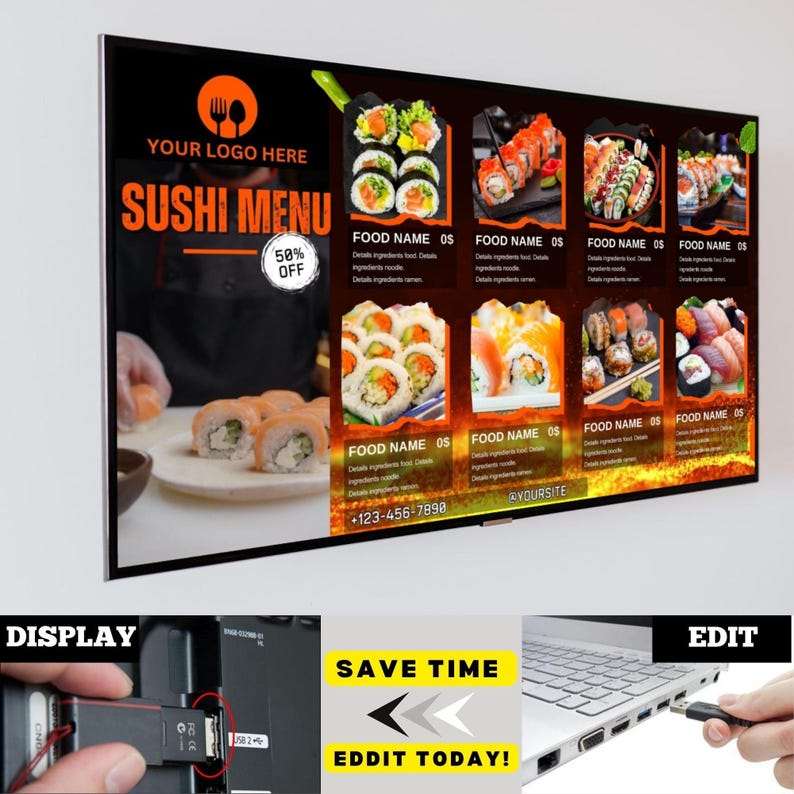 Sushi Menu Board Canva Template | Digital TV Display Design | Animated ...