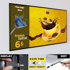 Cocktail Modern Tv Menu Board, TV Menu Board , Coffee Menu, Editable ...