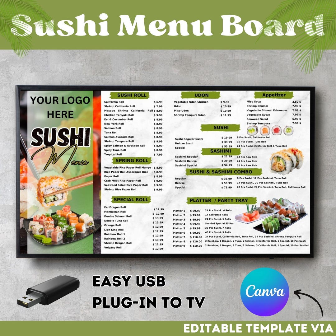 Sushi Menu Board, Tv Menu Board, Sushi Menu Design Ideas, Sushi Shop ...