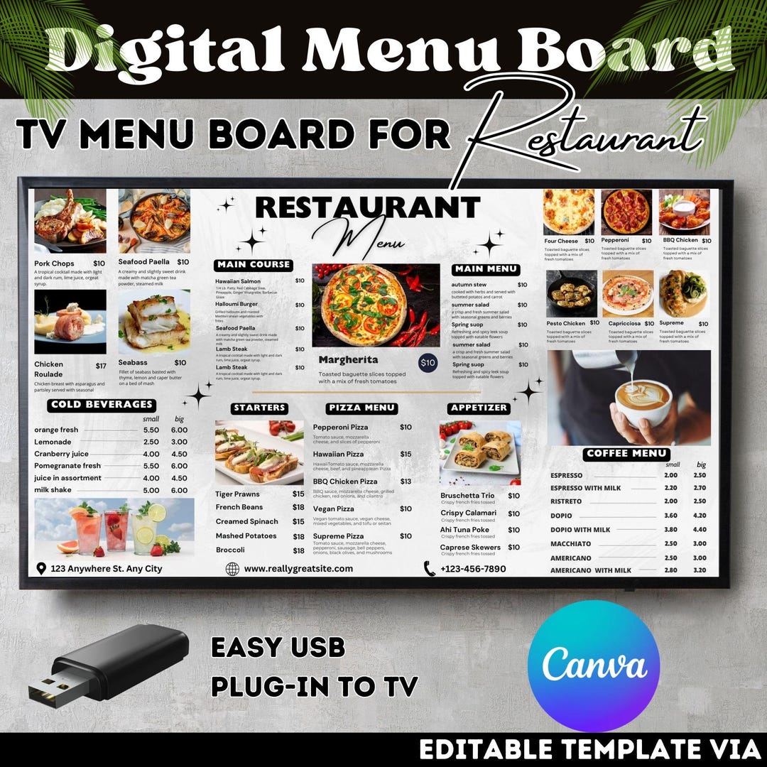 Editable Restaurant Menu Board Template, Customizable Canva Design for ...