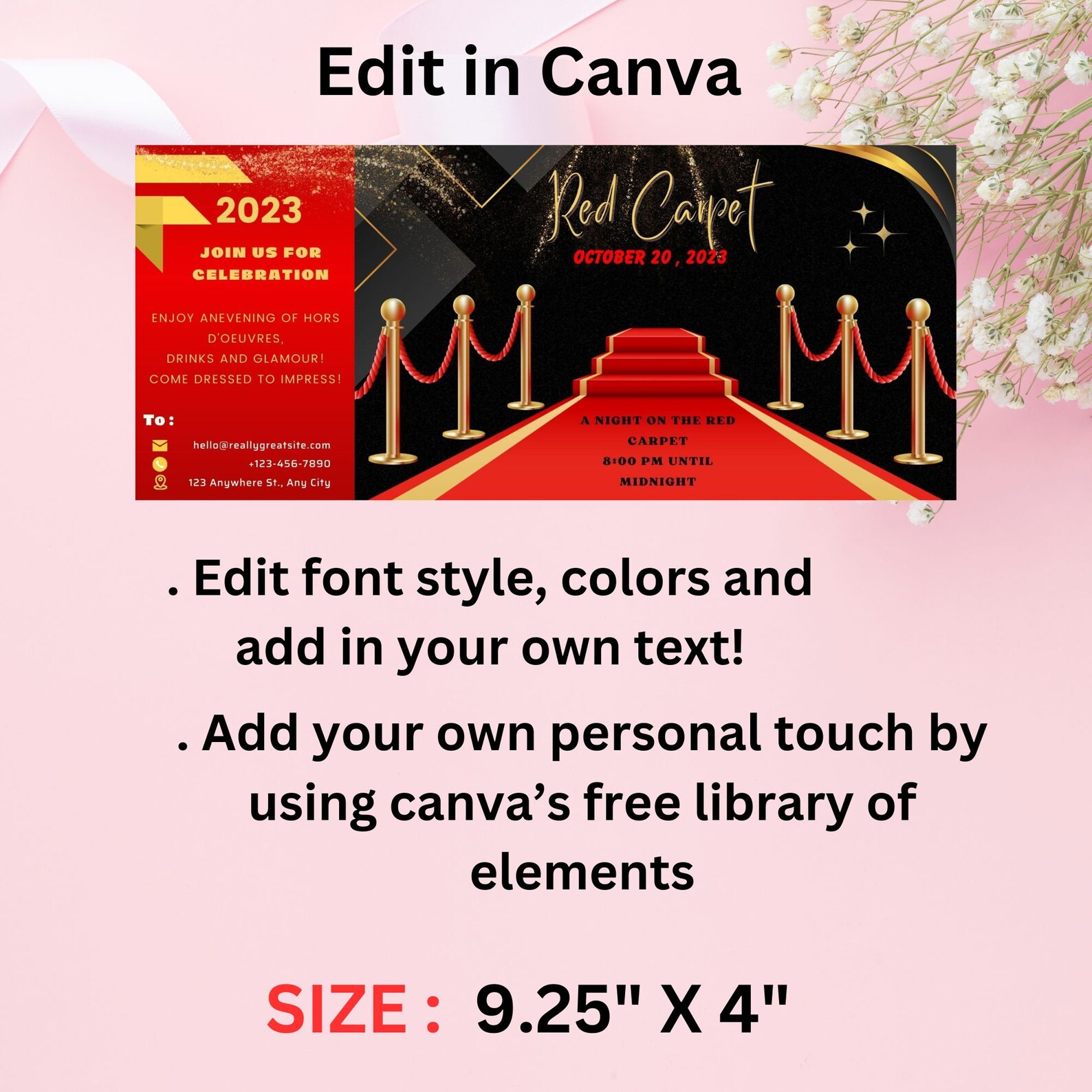 Red Carpet Event Ticket, Editable Red Carpet Invitation, Hollywood ...