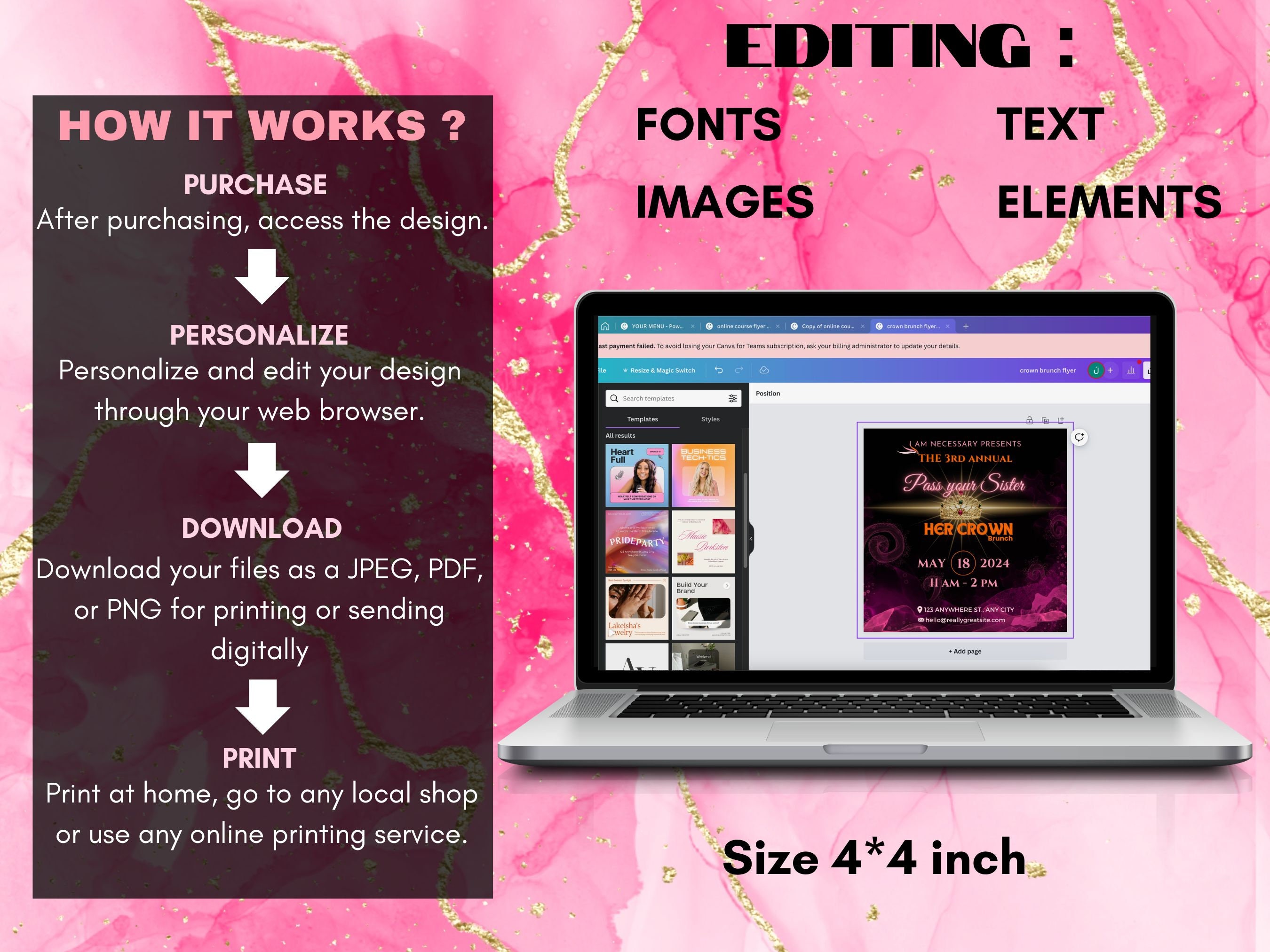 Crown Brunch Flyer, Editable Flyer Template, Birthday Flyer, Brunch ...